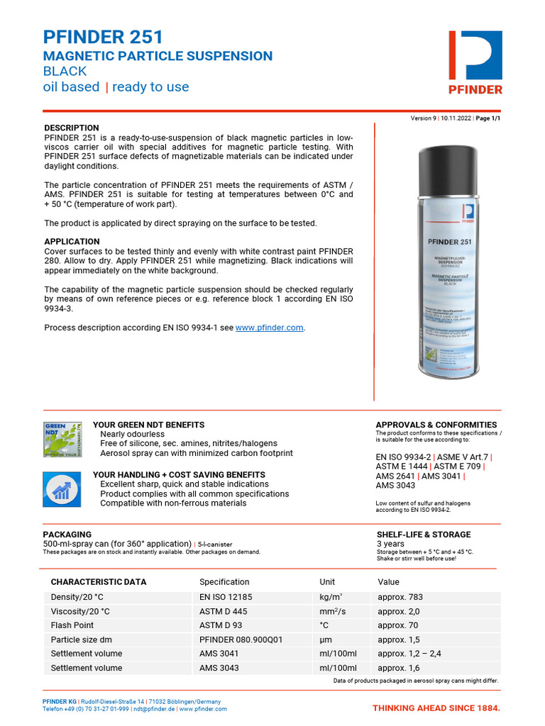 PFINDER 251 Magnetic Particle Suspension | PDF | Viscosity | Aerosol