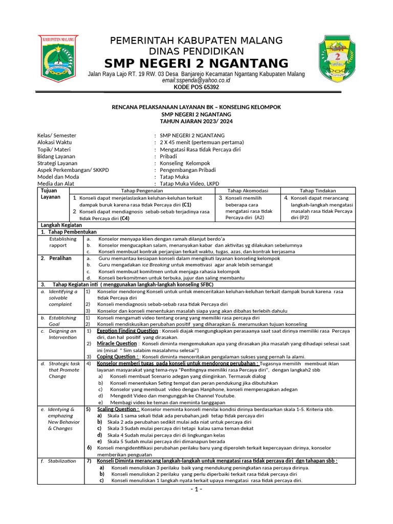 RPL BK - Konseling Kelompok SMP2 | PDF | Karier & Perkembangan