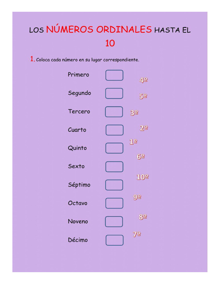 Números Ordinales Hasta El 10º | PDF