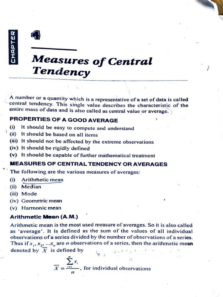 Chapter 4 Measures of Central Tendency | PDF | Mean | Average