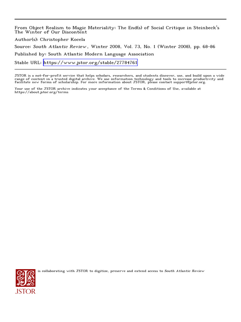 Kocela ObjectRealismMagic 2008 | PDF | John Steinbeck