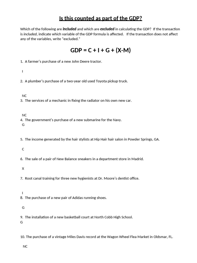 GDP Calculation: Included vs. Excluded | PDF