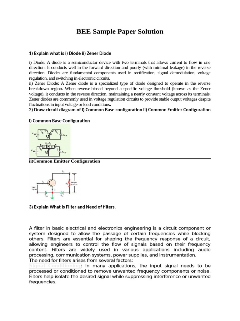 BEE Sample Paper Solution | PDF | Field Effect Transistor | Bipolar Junction Transistor