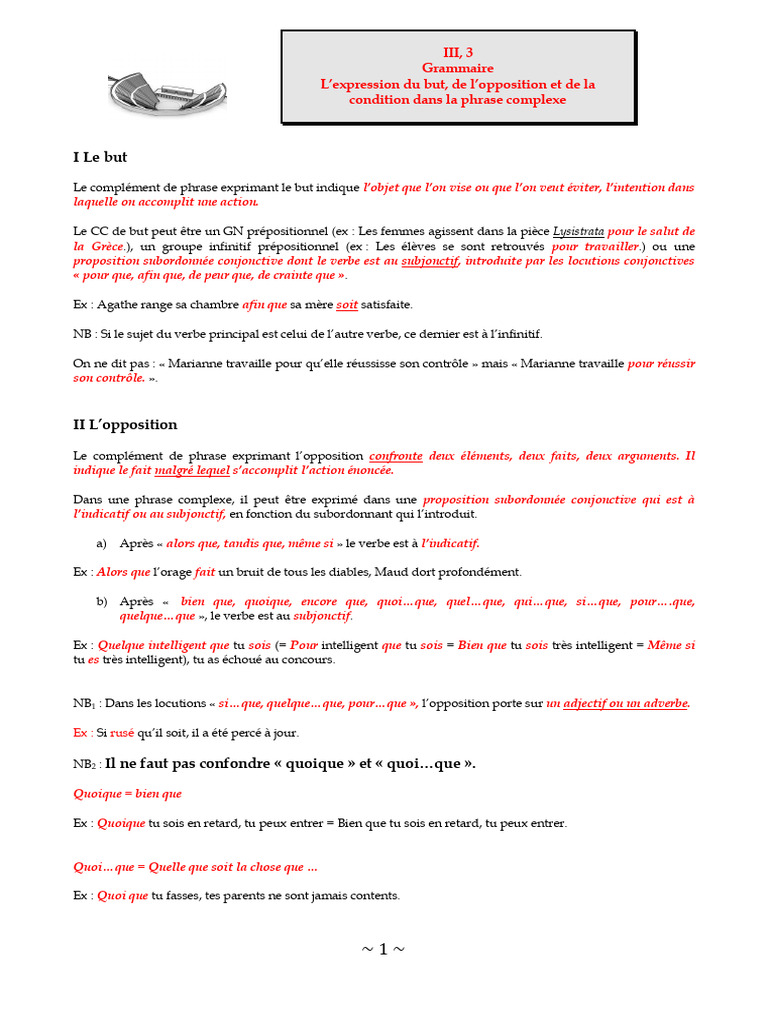 Expression du but, opposition, condition | PDF | Clause | Phrase