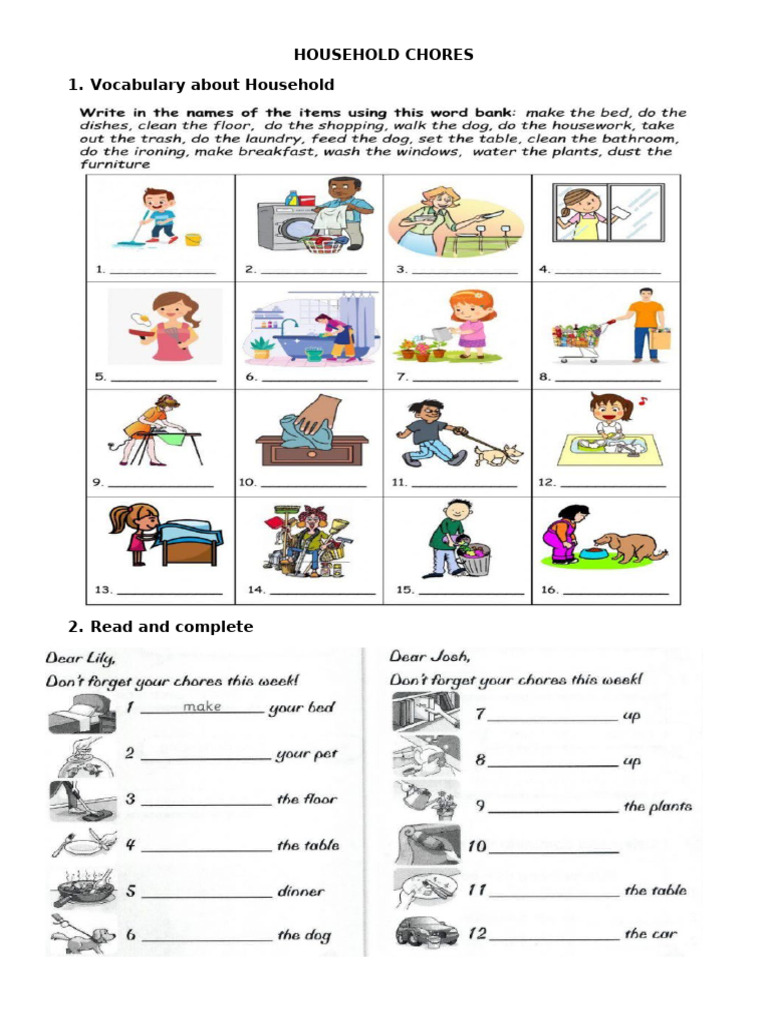 Household Chores Worksheet for Kids | PDF | Language Arts & Discipline