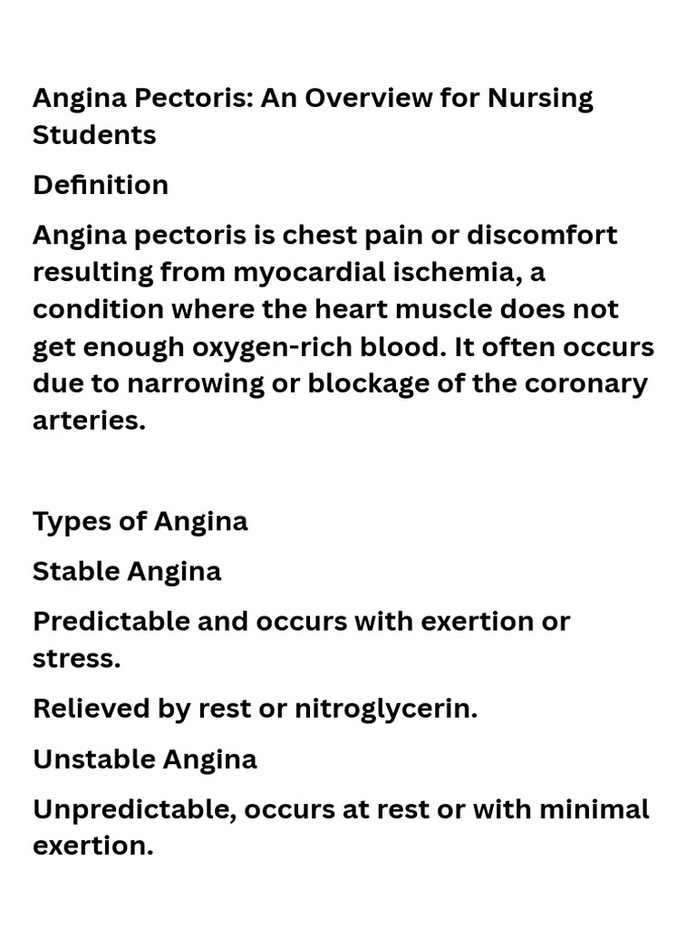 By understanding angina pectoris, nursing students can effectively ...