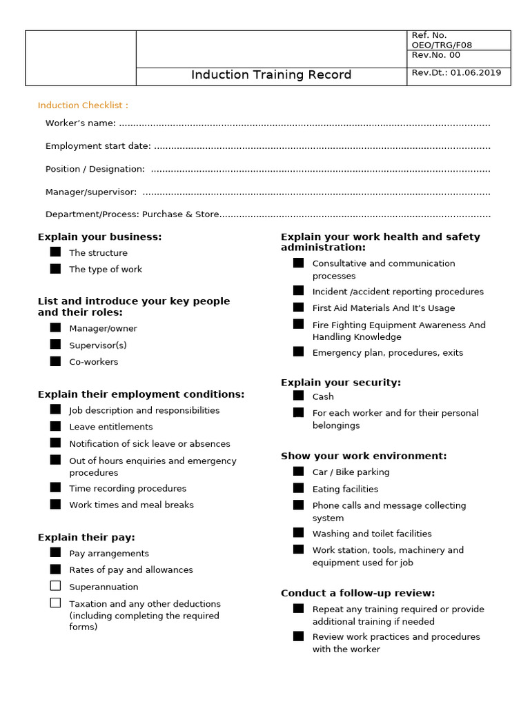 F08-Induction Training Record | PDF | Business