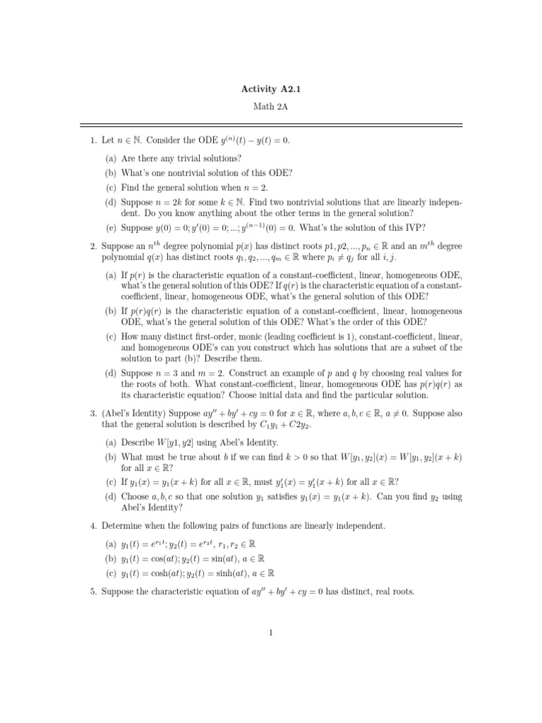 Math 2A Sp23 Activity 2.1-3 | PDF | Ordinary Differential Equation | Mathematical Relations