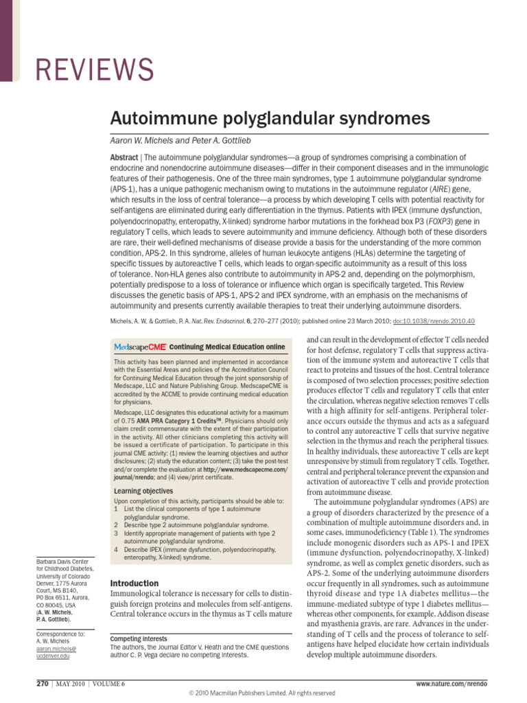 Autoimmune Polyglandular Syndromes Explained | PDF | Autoimmunity | T Cell