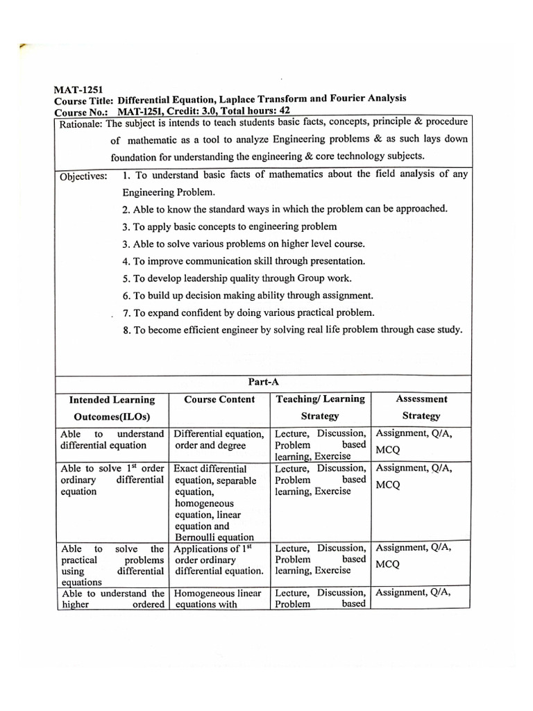 Course Plan of MAT | PDF