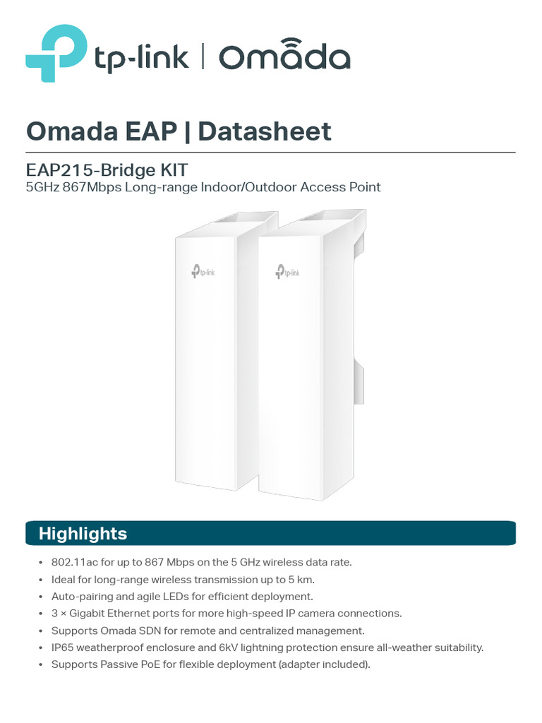 Datasheet EAP215-Bridge KIT | PDF | Wireless Access Point | Ieee 802.11