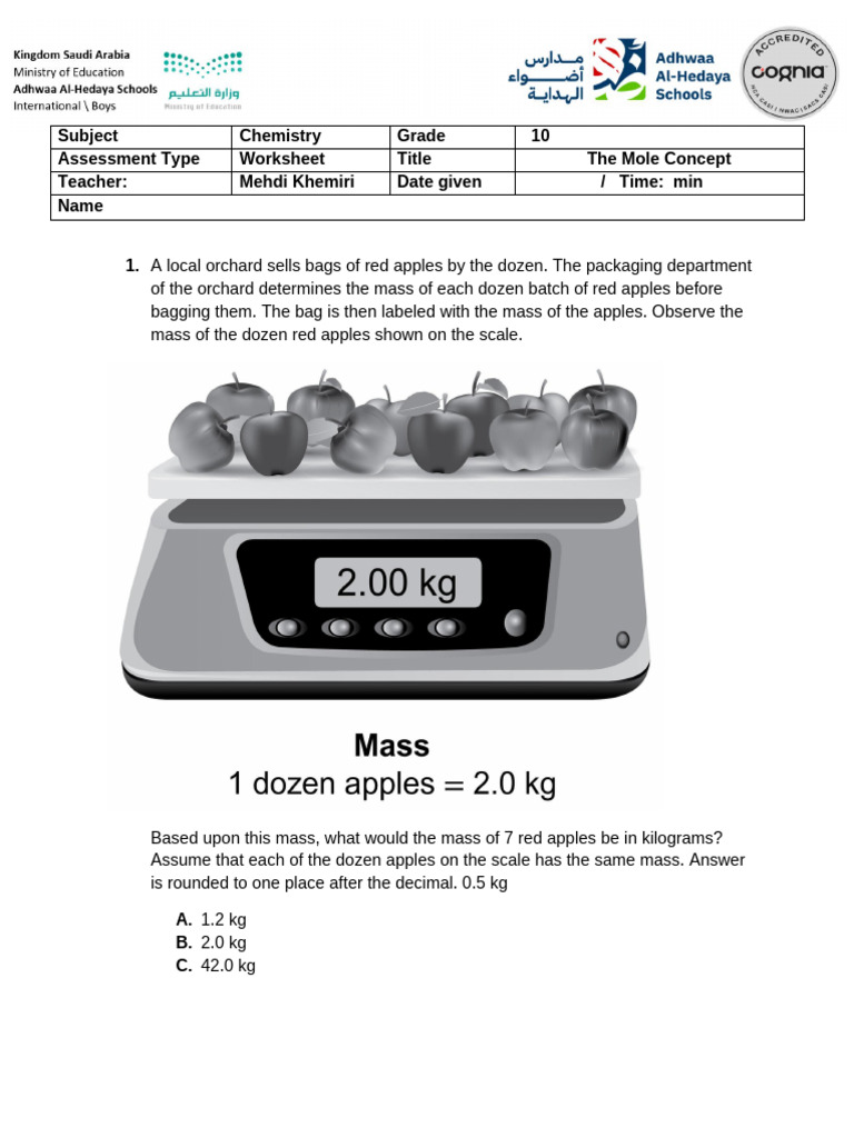 Worksheet - 4 - The Mole Concept | PDF | Teaching Methods & Materials ...