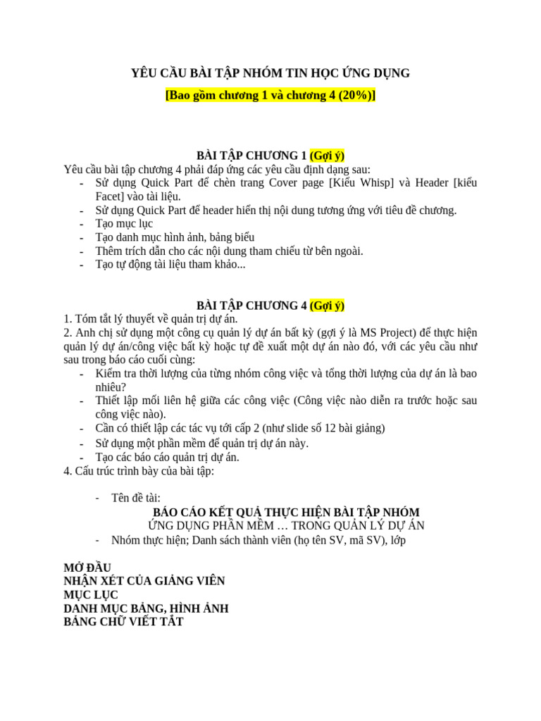 Yeu Cau Bai Tap Nhom (Chuong 1-4) | PDF