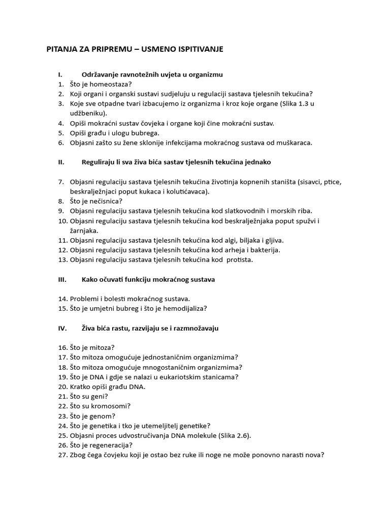 Pitanja Za Usmeni - Biologija | PDF