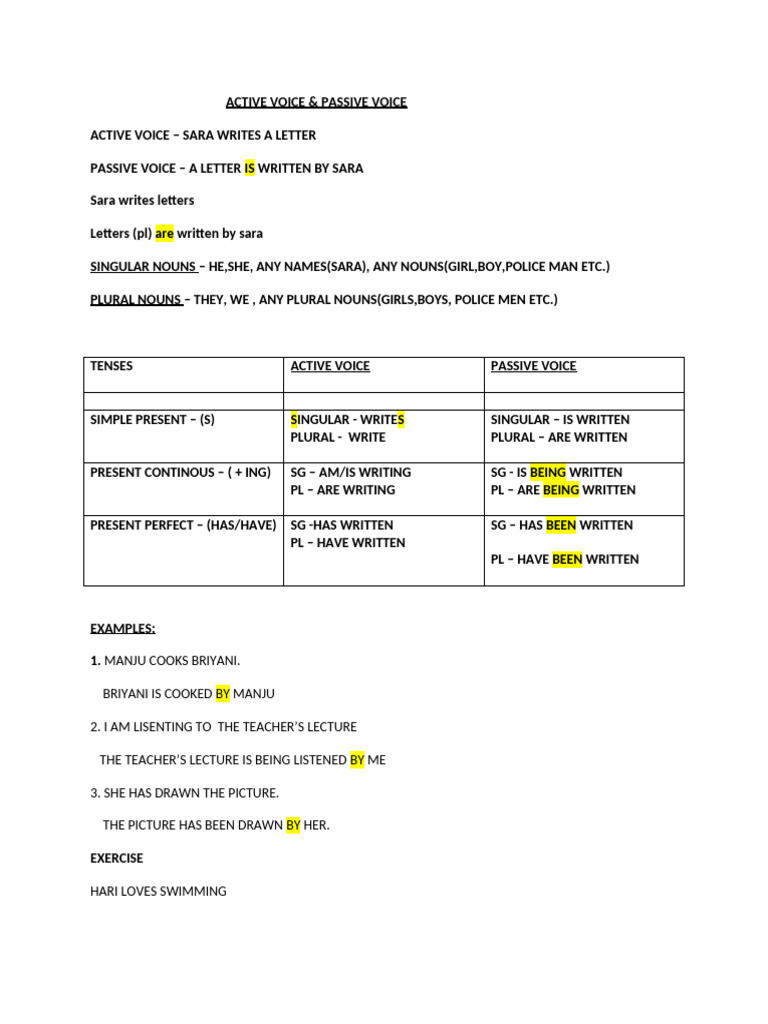 Active & Passive Voice - Table | PDF | Grammatical Number | Plural