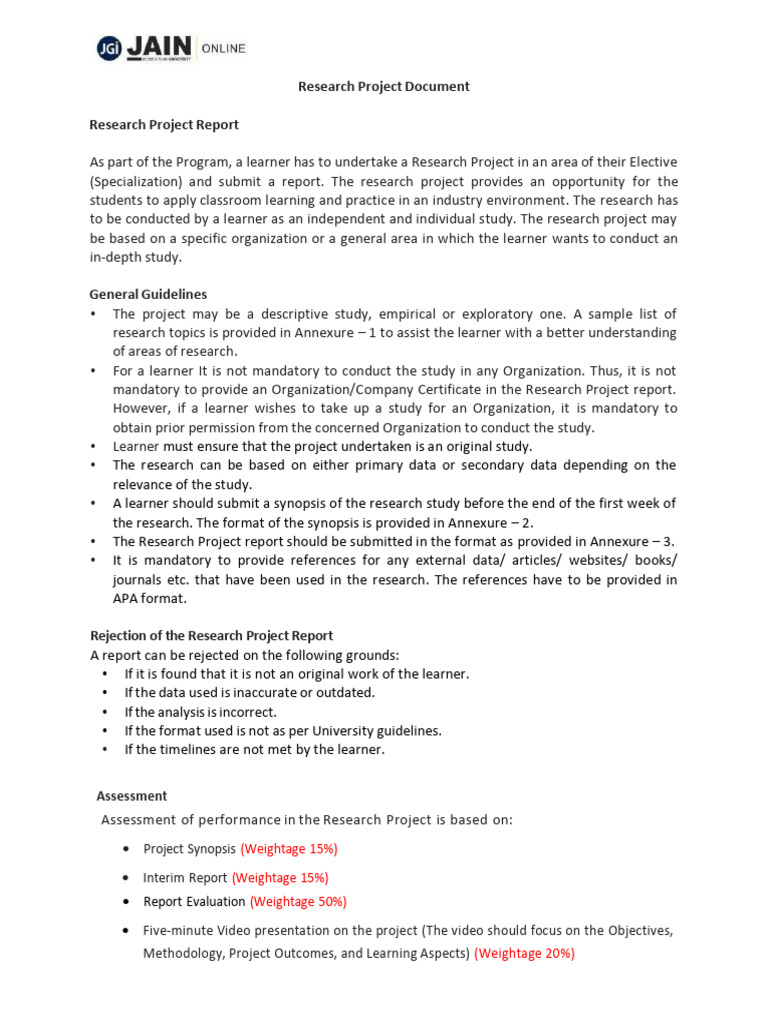 Jain Research Project Guidelines | PDF | Methodology | Marketing