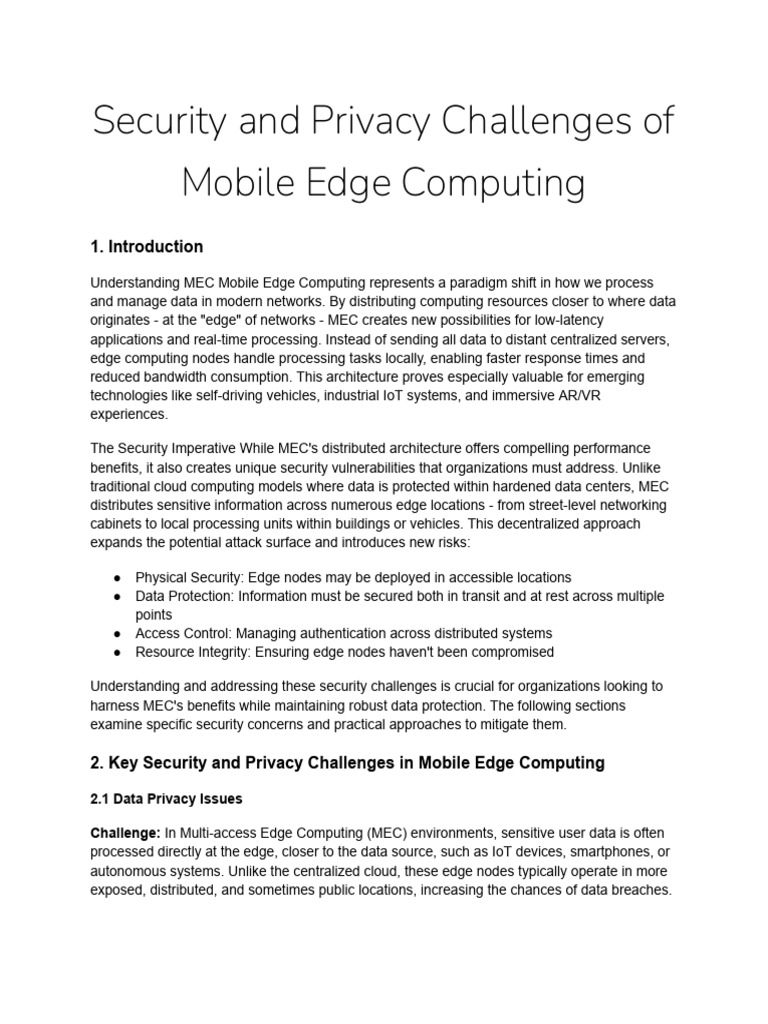 Case Study - Security and Privacy Challenges of Mobile Edge Computing | PDF | Denial Of Service ...