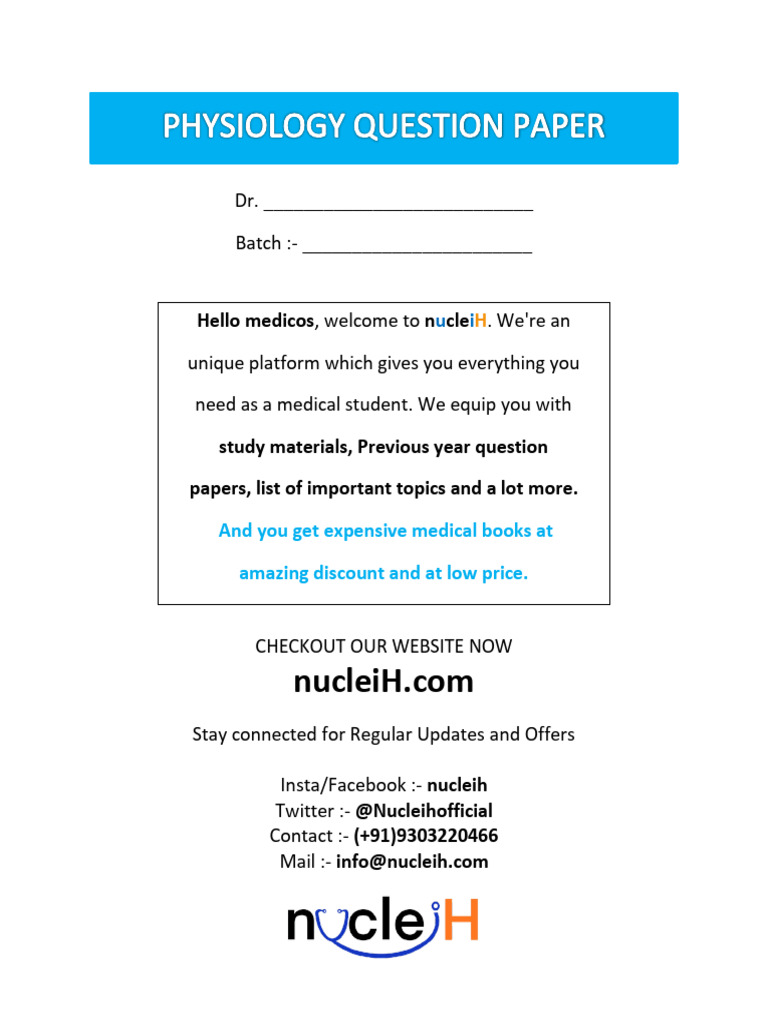 Physio Previous Year Paper | PDF | Heart | Kidney