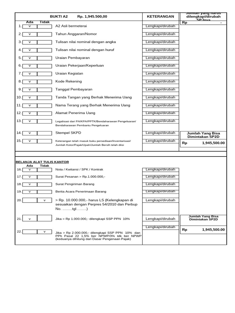 Dokumen Bukti A2: Kelengkapan dan Perubahan Pembayaran | PDF