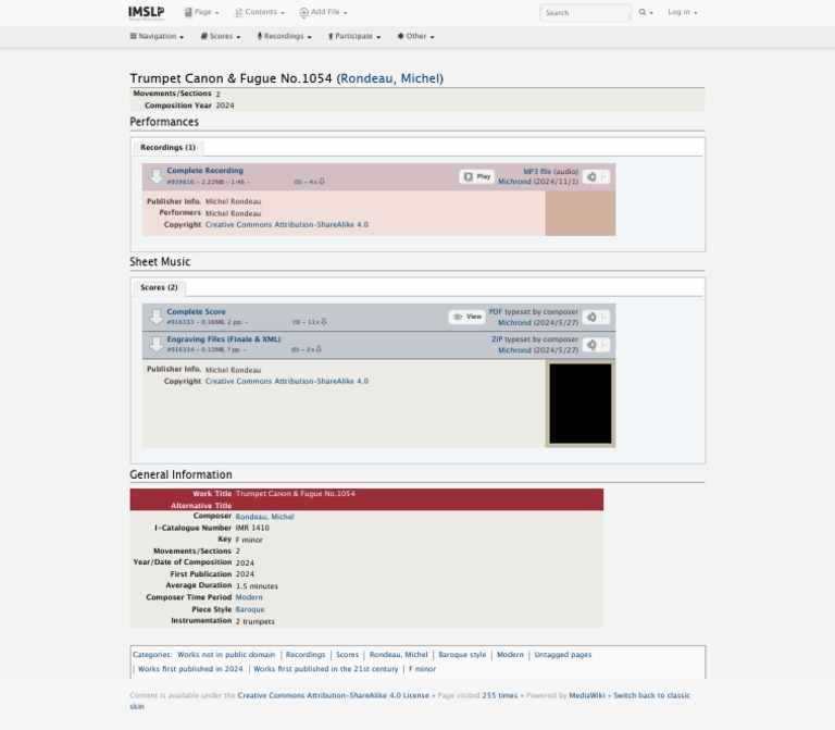 Trumpet Canon & Fugue No.1054 (Rondeau, Michel) - IMSLP | PDF | Musical Compositions