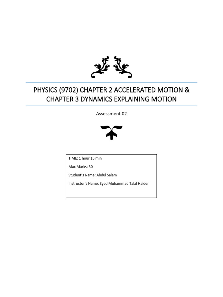 Physics Assessment: Motion Concepts | PDF
