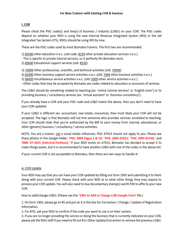 For New Trainers With Existing COR & Invoices | PDF | Career & Growth ...