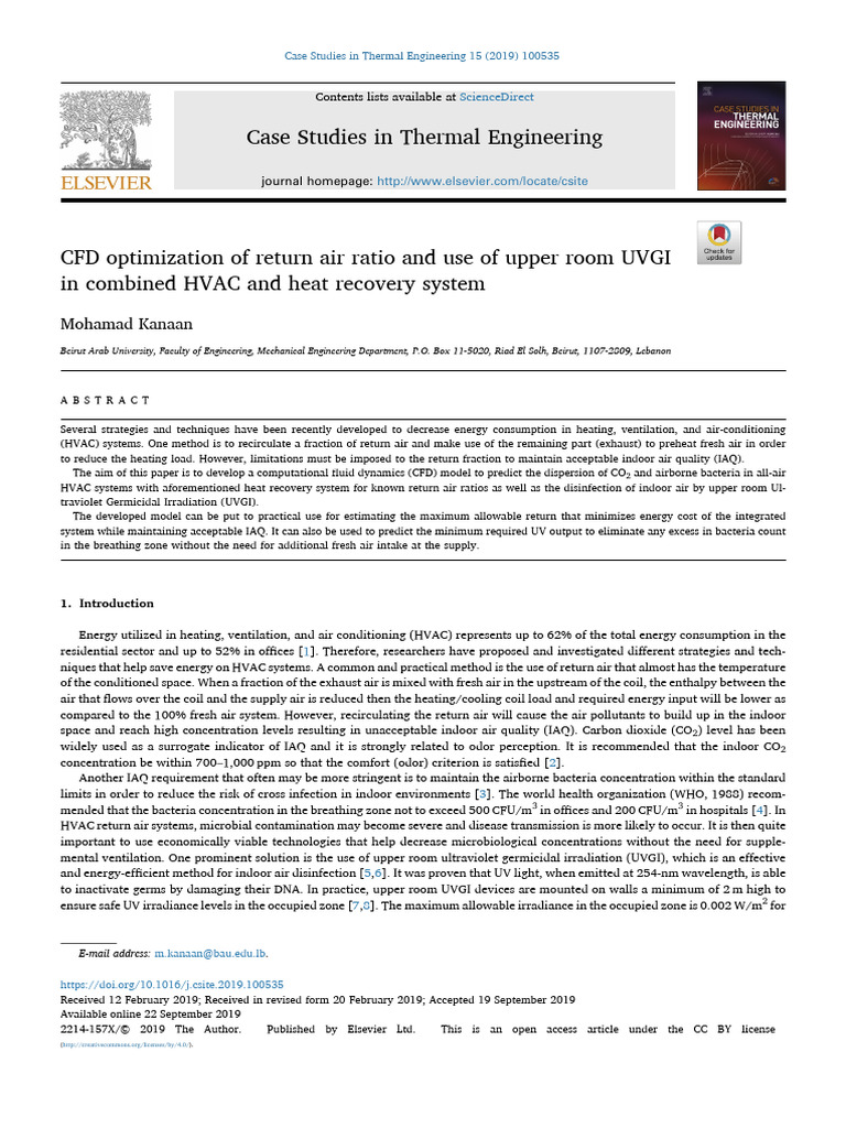 CFD Optimization of Return Air Ratio and Use of Upper 2019 Case Studies ...
