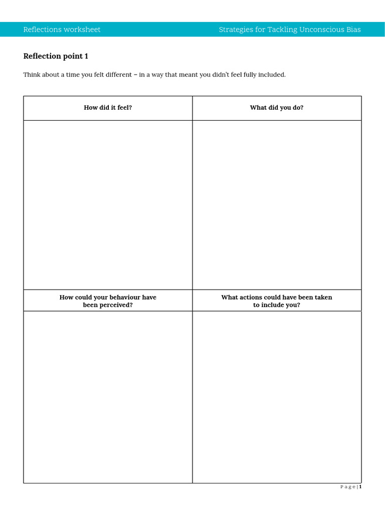 Strategies For Tackling Unconscious Bias Reflection Worksheet | PDF ...