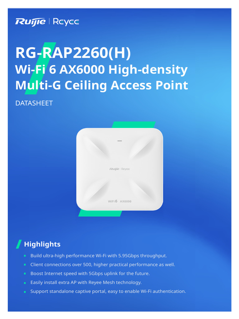 RG-RAP2260 (H) Datasheet-20240104 | PDF | Wi Fi | Ieee 802.11