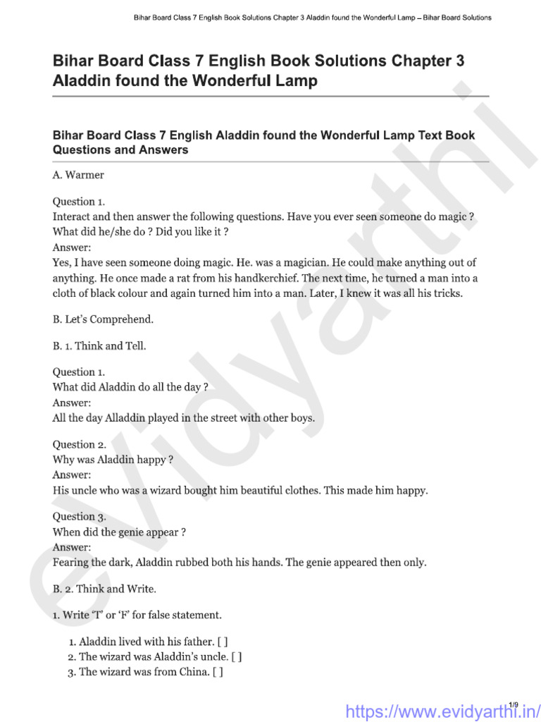 Solution Ch3 Class 7 Aladdin Found The Wonderful Lamp | PDF | Social ...