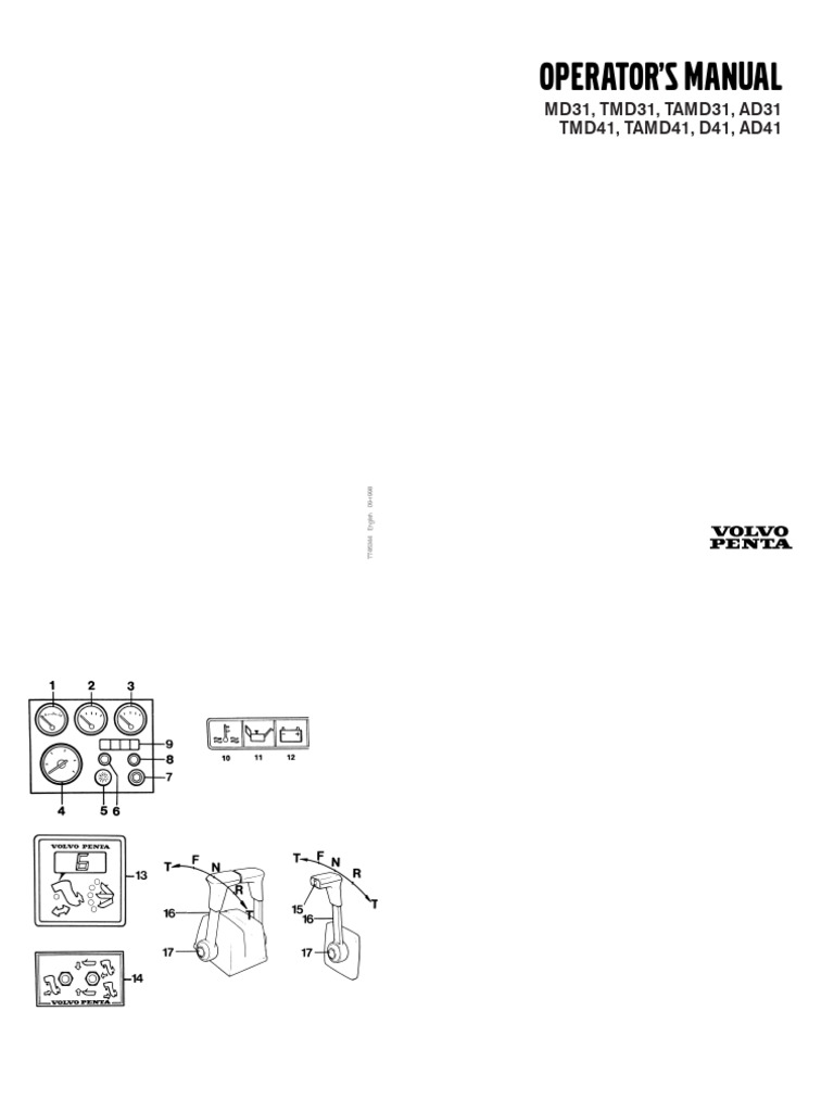 Volvo Penta Tamd41a Operator 'S Manual | PDF