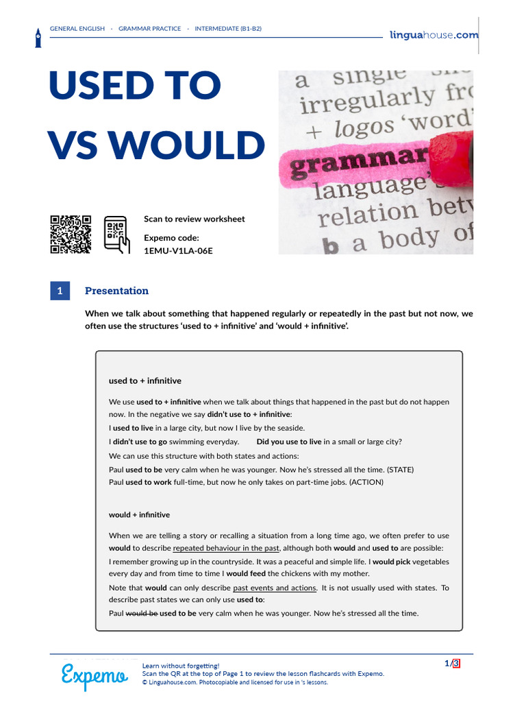 Used to vs Would: Grammar Guide | PDF | Grammar | Linguistics