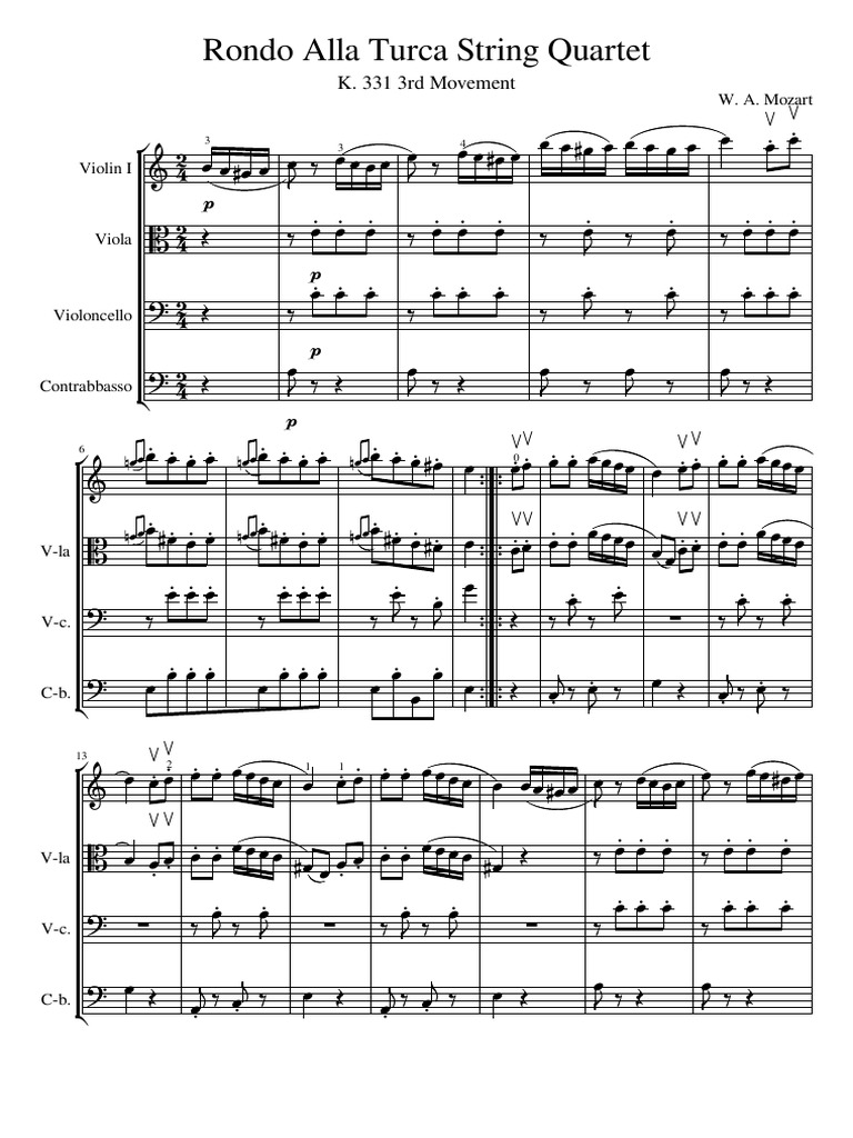 Ronda Alla Turca For String Quartet | PDF