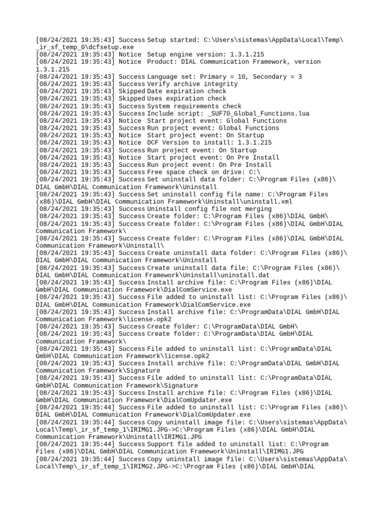 DIAL Communication Framework Setup Log | PDF | Computer File | Windows ...