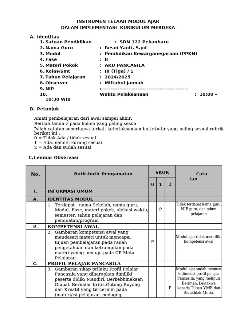 Instrumen-Telaah-Modul-Ajar-Kur-Merdeka-Oke Miftha | PDF