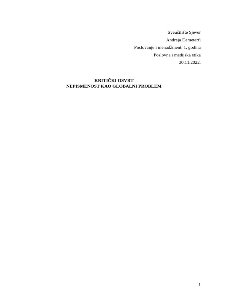 Nepismenost Kao Globalni Problem | PDF