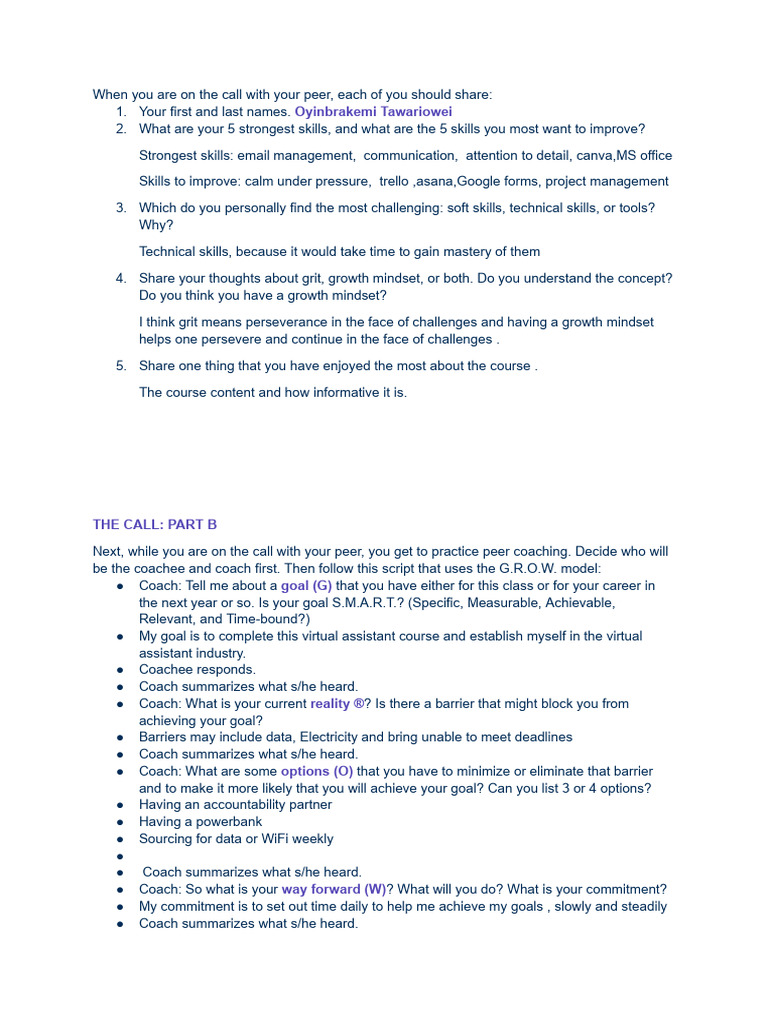Peer Coaching Session, Oyinbrakemi | PDF | Mindset | Goal
