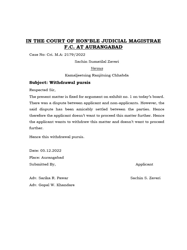 Withdrawal Pursis | PDF