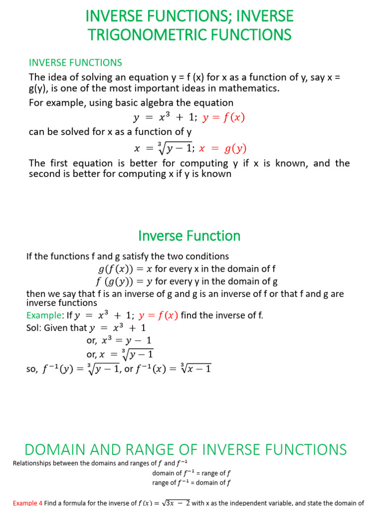 Inverse Functions Inverse Trigonometric Functions | PDF | Logarithm ...