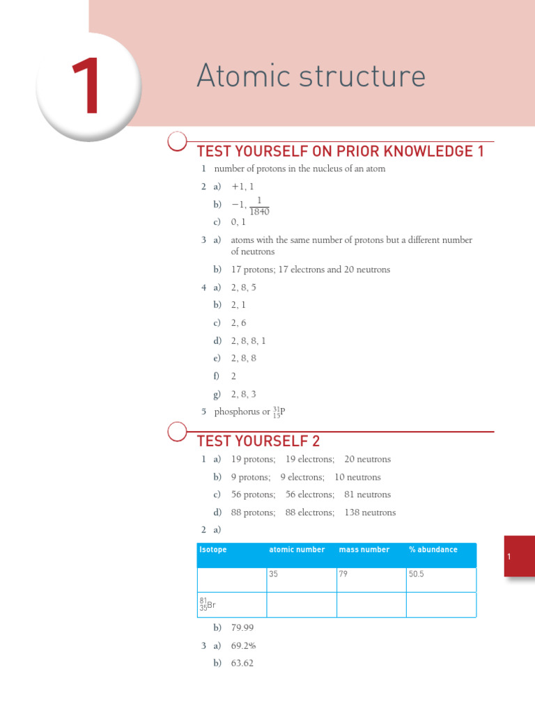 Atomic Structure Quiz Guide | PDF | Atoms | Proton