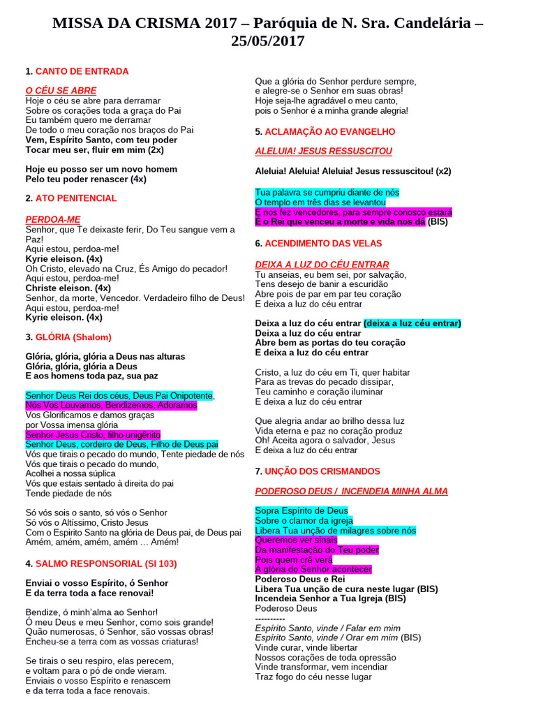 Missa da Crisma 2017: Paróquia Candelária | PDF | Céu | Jesus