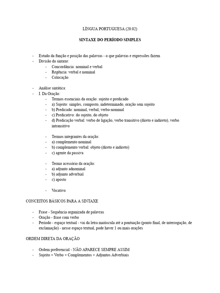 Sintaxe Do Período Simples | PDF | Assunto (gramática) | Predicado ...