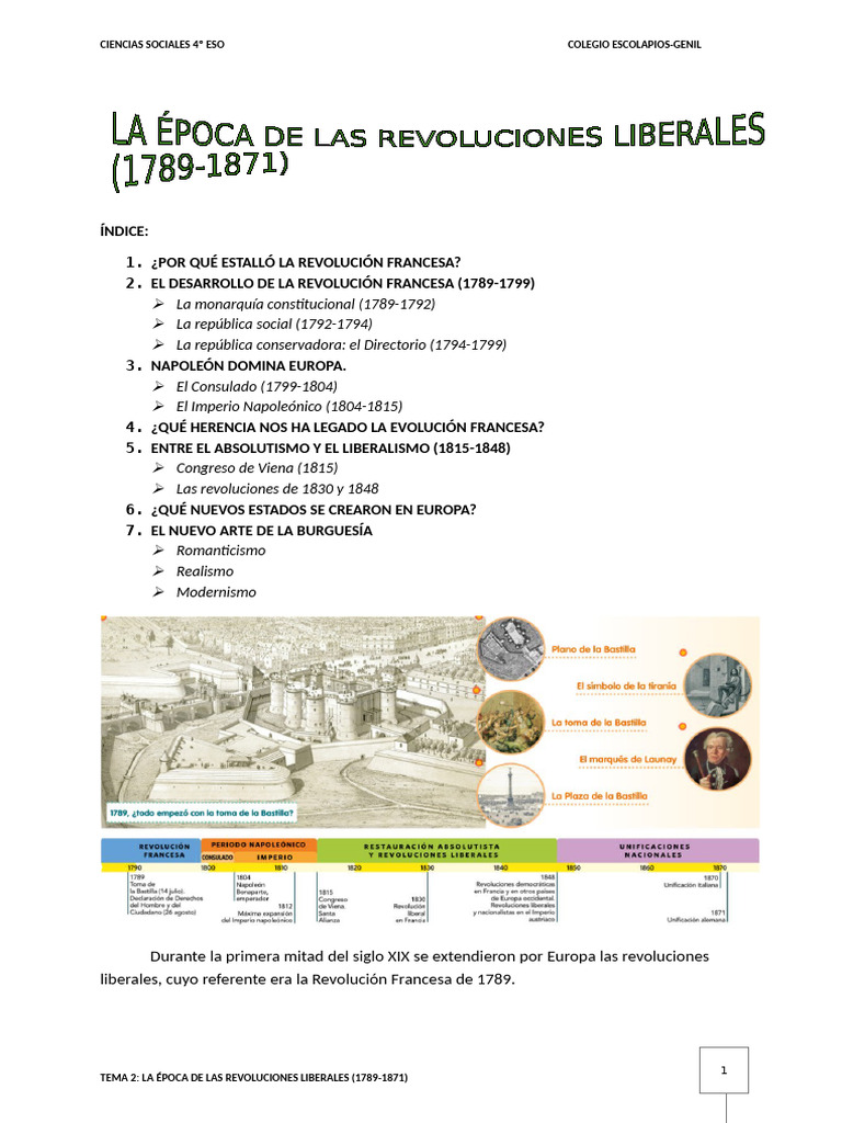 Tema 2. LA ÉPOCA DE LAS REVOLUCIONES LIBERALES (1789-1871) - 1 | PDF | revolución Francesa ...