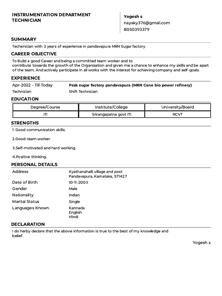Resume - Yogesh S - Format1 | PDF