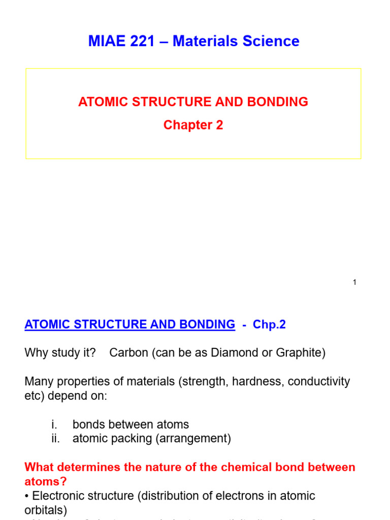 2-Atomic Bonding-Chpt 2-Miae 221-2023 | PDF | Chemical Bond | Ionic Bonding