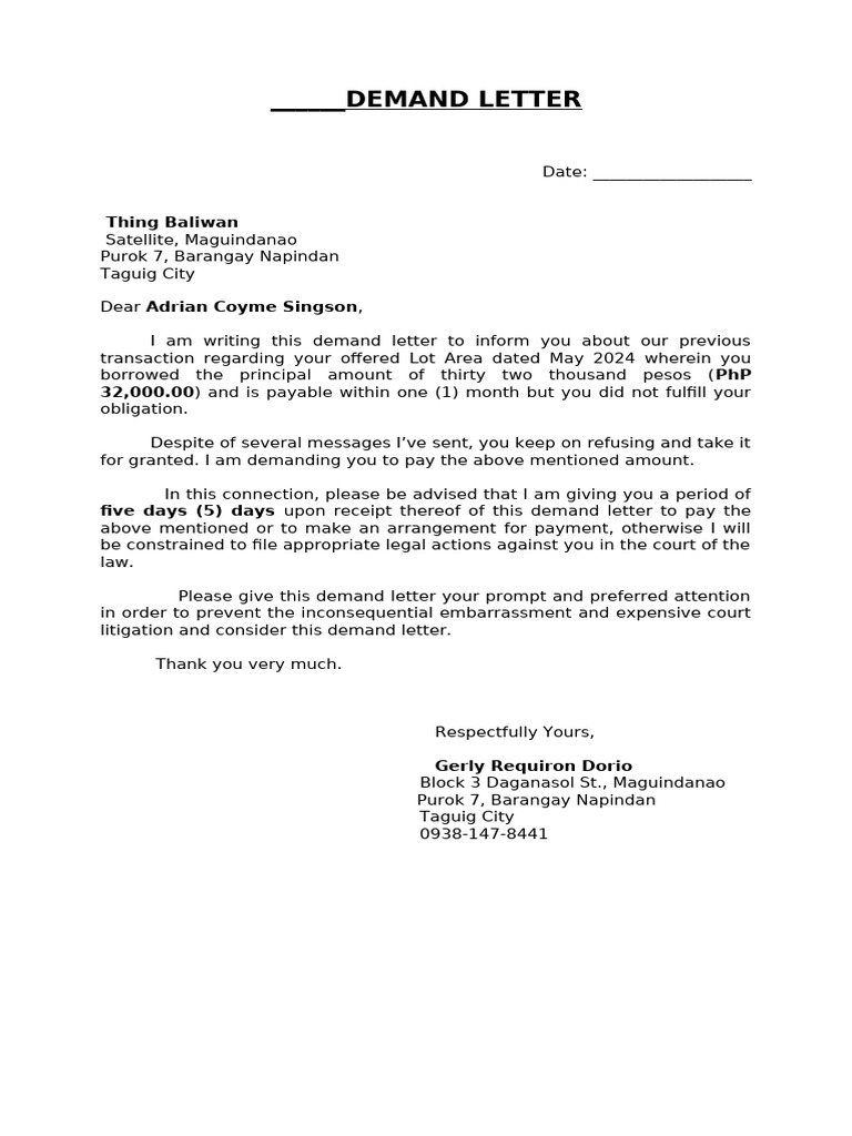 DEMAND LETTER Lupa | PDF