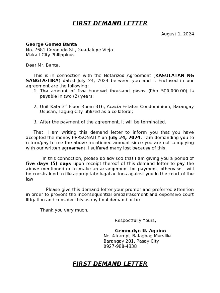 First Demand Lette1 | PDF | Law