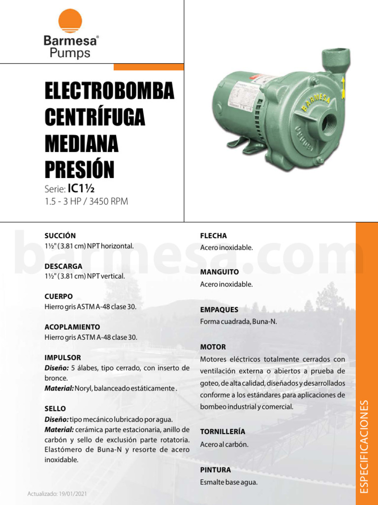 F.T Electrobomba Centrifuga Mediana Presion Serie IC1 | PDF