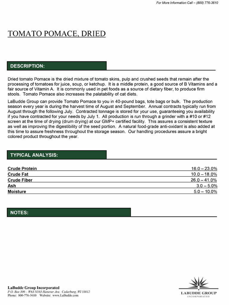 Tomato Pomace, Dried | PDF