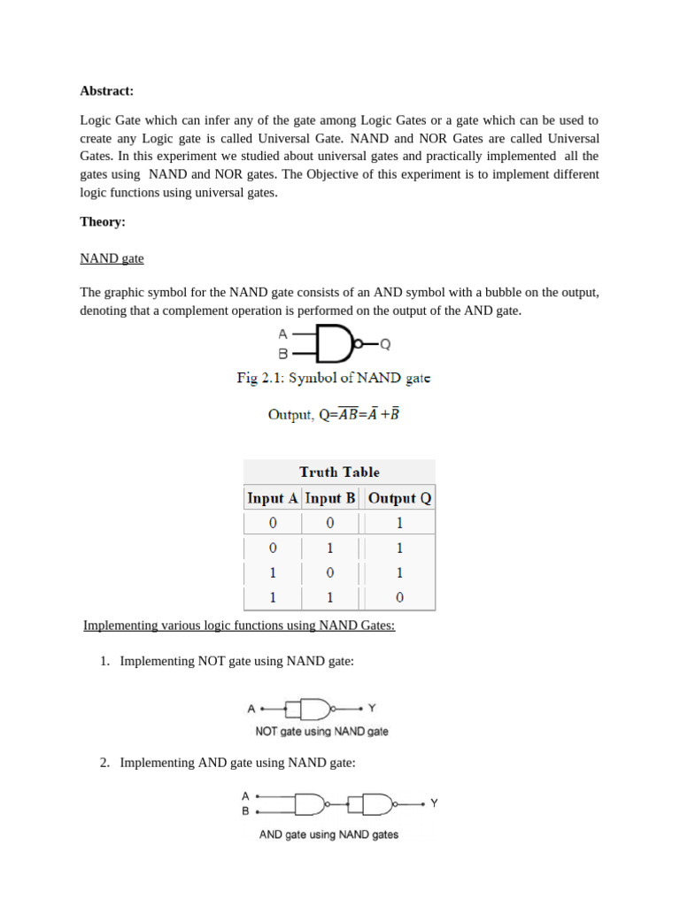 DLD LAB EXP 01 (Study of Universal Gates.) - ACS | PDF | Logic Gate ...